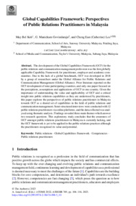 Global capabilities framework: Perspectives of public relations practitioners in Malaysia ...